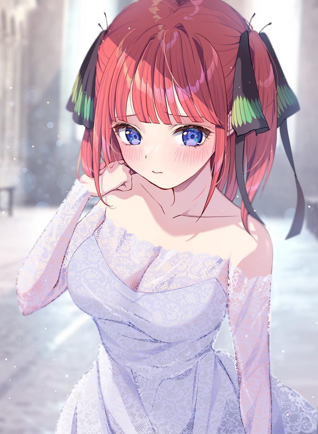maruta (shummylass) 5-toubun no hanayome nakano nino cleavage dress no bra see through wedding ...